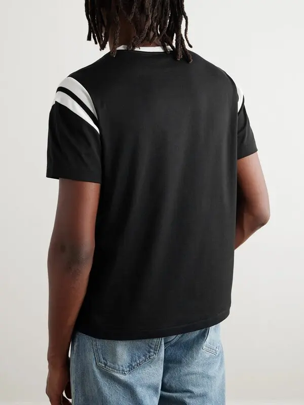 Celine Logo-Embroidered Striped Cotton-Jersey T-Shirt - Black