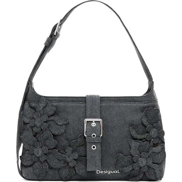 Desigual Flower Appliqué Denim Shoulder Bag
