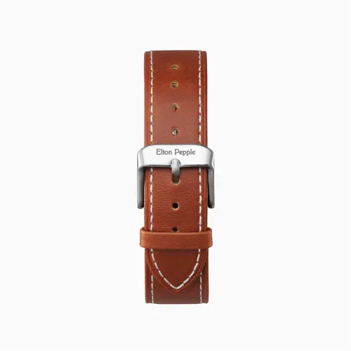 ELTON PEPPLE Edgewater Stitch Silver Leather Strap - Brown