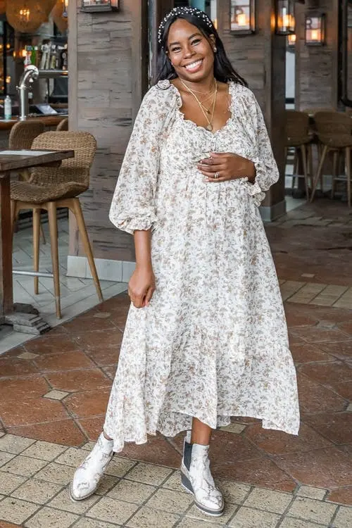 PINKBLUSH Floral Chiffon Ruffle Maxi Dress