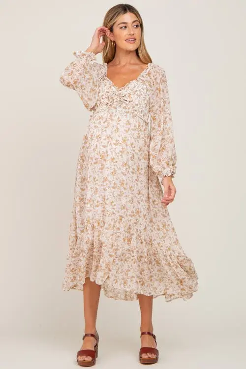PINKBLUSH Floral Chiffon Ruffle Maxi Dress