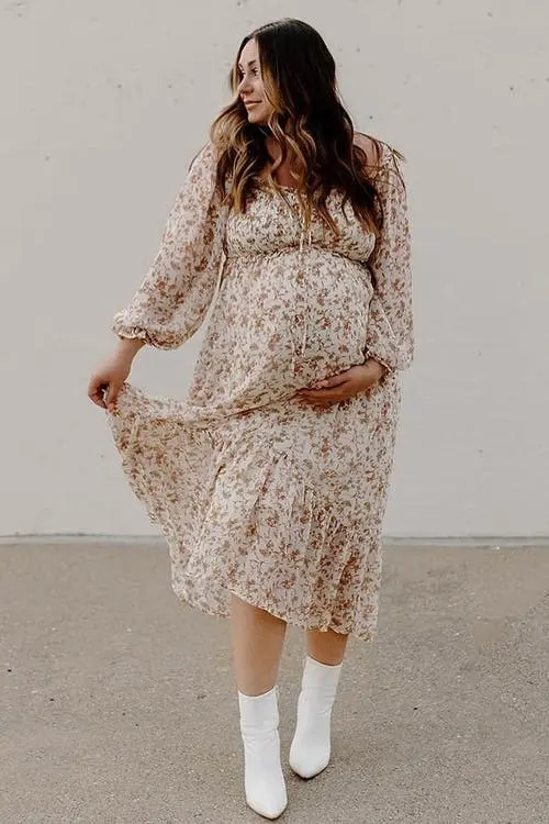 PINKBLUSH Floral Chiffon Ruffle Maxi Dress