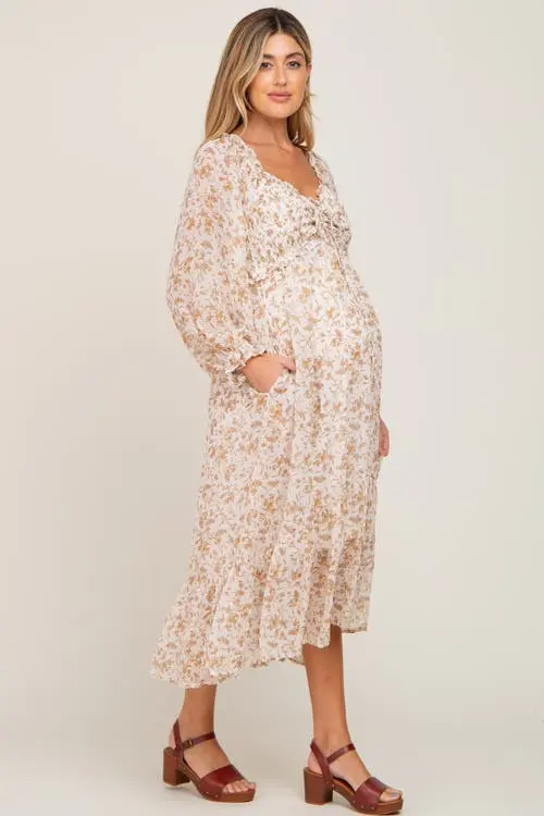 PINKBLUSH Floral Chiffon Ruffle Maxi Dress