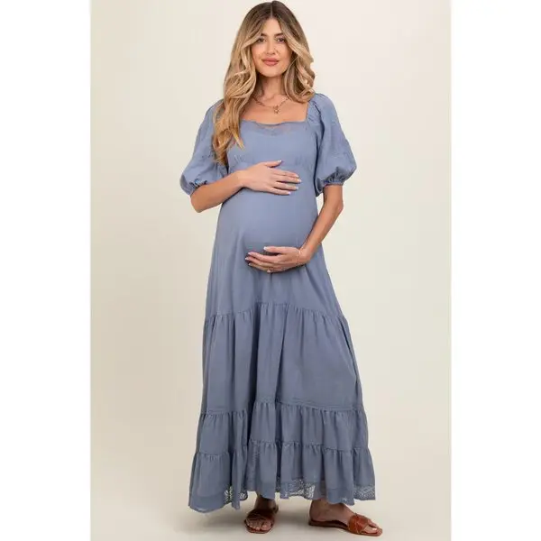 PINKBLUSH Lace Insert Maternity Maxi Dress - Blue