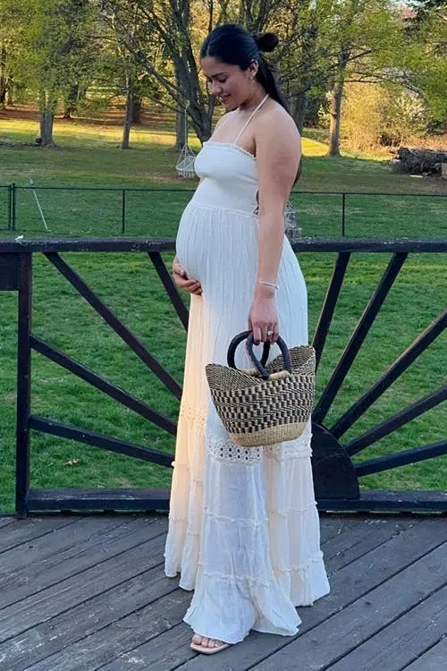 PINKBLUSH Smocked Open Back Maxi Dress - Cream
