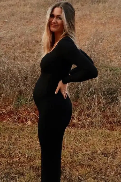 PINKBLUSH Ribbed Long Sleeve Square Neck Maxi Dress - Black