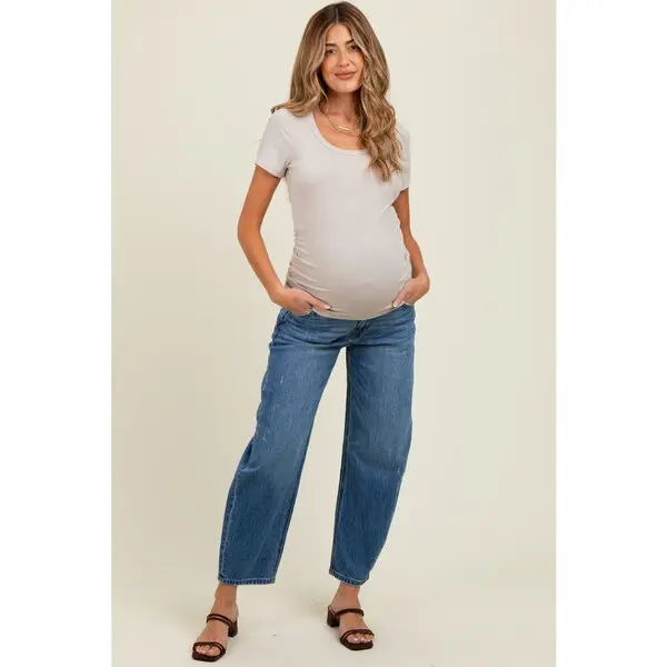 PINKBLUSH Vintage Wash Ankle Straight Leg Maternity Jeans - Blue
