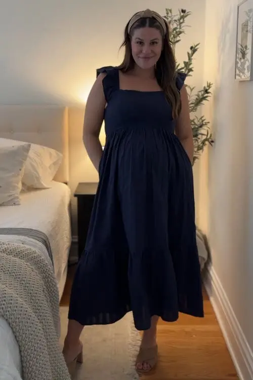 PINKBLUSH Textured Cotton Ruffle Strap Midi Dress