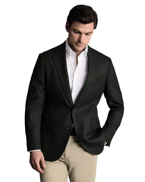 CHARLES TYRWHITT Wool Texture Slim Fit Jacket - Dark Green