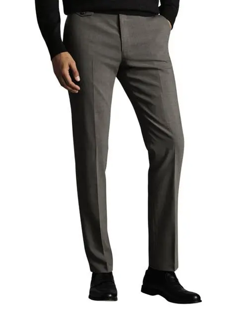 CHARLES TYRWHITT Slim Fit Wool Stretch Pants - Grey