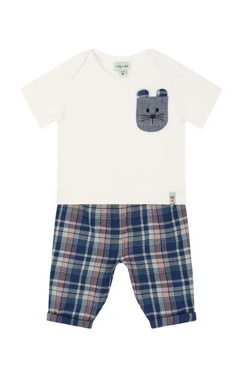 LILLY + SID Organic Cotton Check Print Top And Trouser Set - Navy