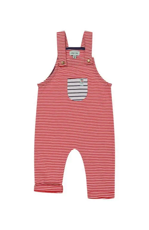 LILLY + SID Organic Cotton Stripe Print Dungarees Jumpsuit - Red