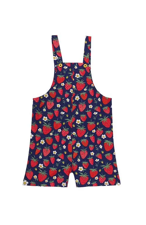 LILLY + SID Organic Cotton Strawberry Print Dungarees Jumpsuit - Red