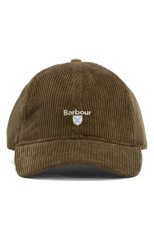 Barbour Preston Adjustable Corduroy Baseball Cap - Olive
