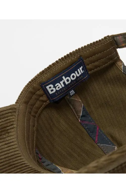 Barbour Preston Adjustable Corduroy Baseball Cap - Olive