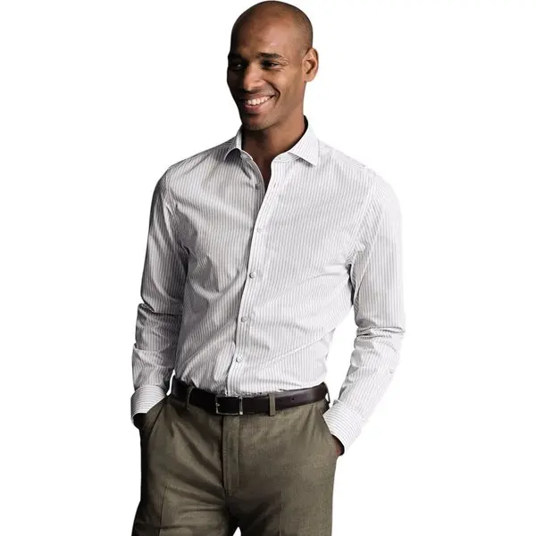 CHARLES TYRWHITT Non-iron Poplin Stripe Shirt - Gray