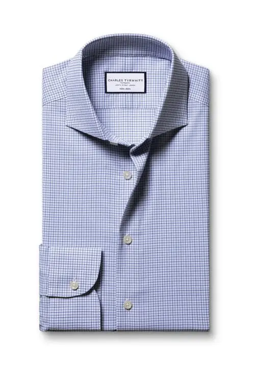 CHARLES TYRWHITT Non-iron Performance Check Slim Fit Shirt - Mid Blue