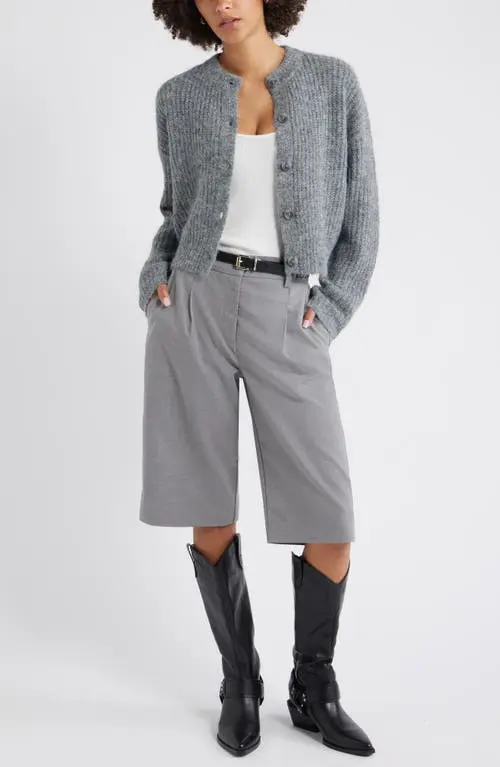 OPEN EDIT Fuzzy Crewneck Cardigan - Grey Medium Heather