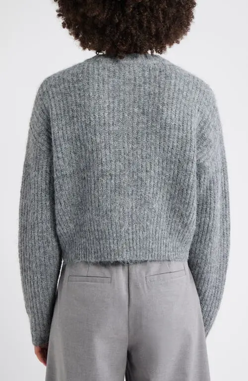OPEN EDIT Fuzzy Crewneck Cardigan - Grey Medium Heather