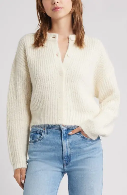OPEN EDIT Fuzzy Crewneck Cardigan - Ivory