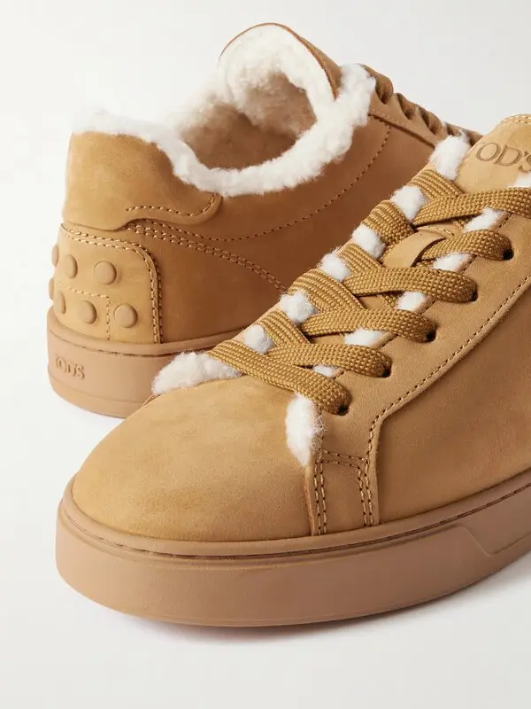 TOD'S Shearling-trimmed Suede Sneakers