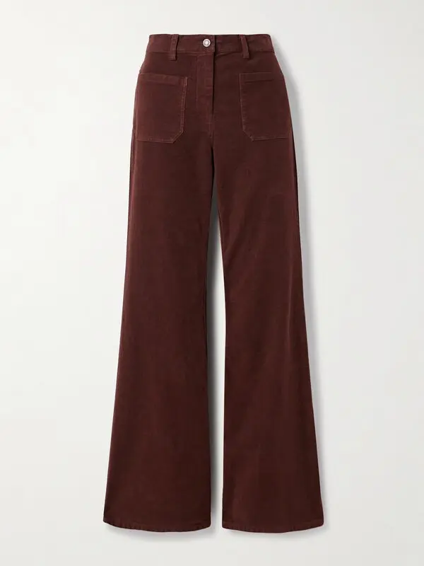 NILI LOTAN Florence Cotton-twill Flared Pants - Brown