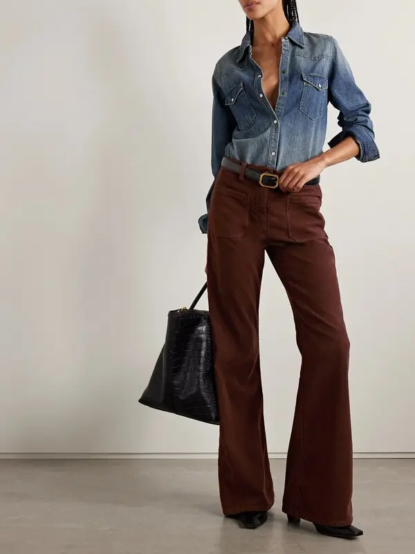 NILI LOTAN Florence Cotton-twill Flared Pants - Brown