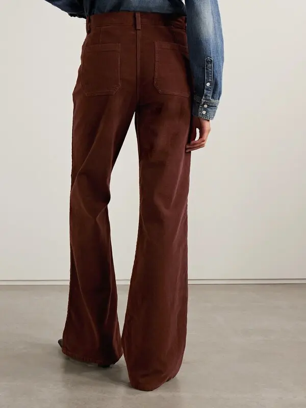 NILI LOTAN Florence Cotton-twill Flared Pants - Brown