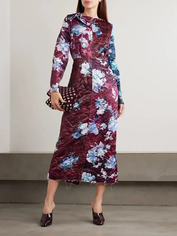 Erdem Floral-Print Crinkled-Satin Midi Dress - Burgundy - 50% Off |  Editorialist