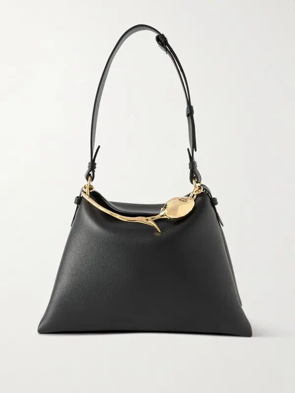 Erdem Bloom Large Embellished Textured-leather Shoulder Bag - Black