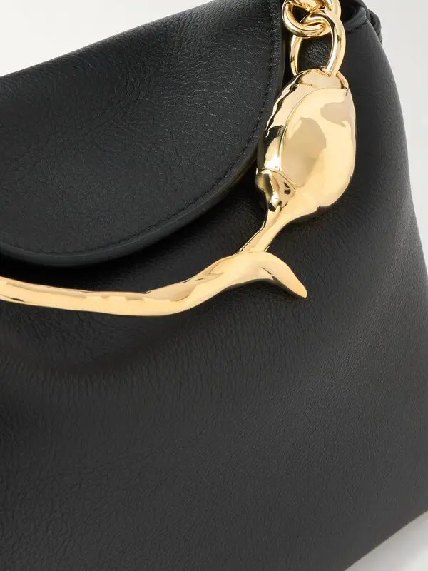 Erdem Bloom Large Embellished Textured-leather Shoulder Bag - Black