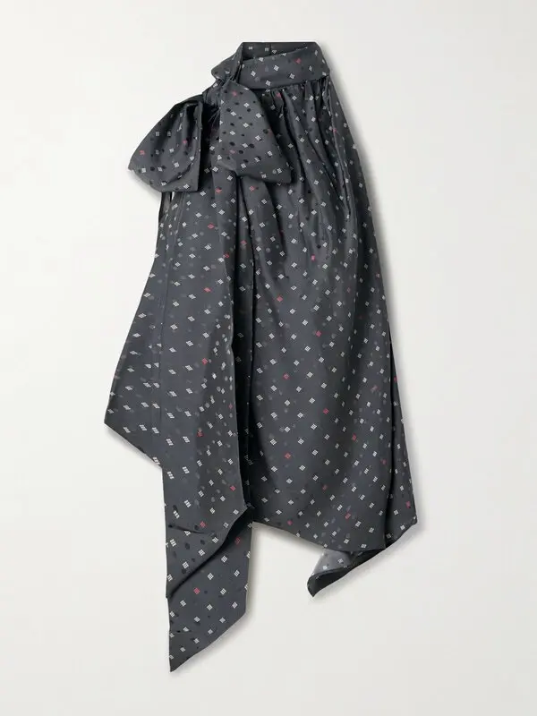 Acne Studios Scarf-detailed Printed Silk-jacquard Blouse - Gray