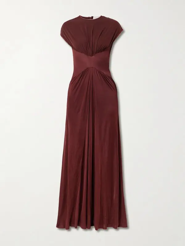 Galvan Gathered Satin-jersey Gown