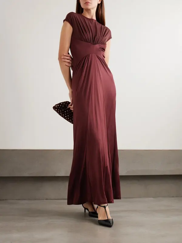Galvan Gathered Satin-jersey Gown