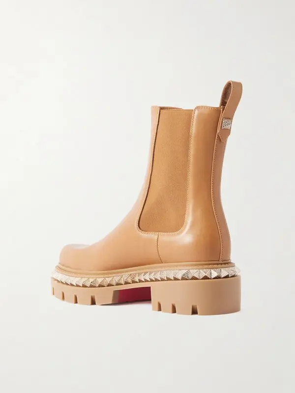 CHRISTIAN LOUBOUTIN Emilia Pyraclou Studded Leather Chelsea Boots - Brown
