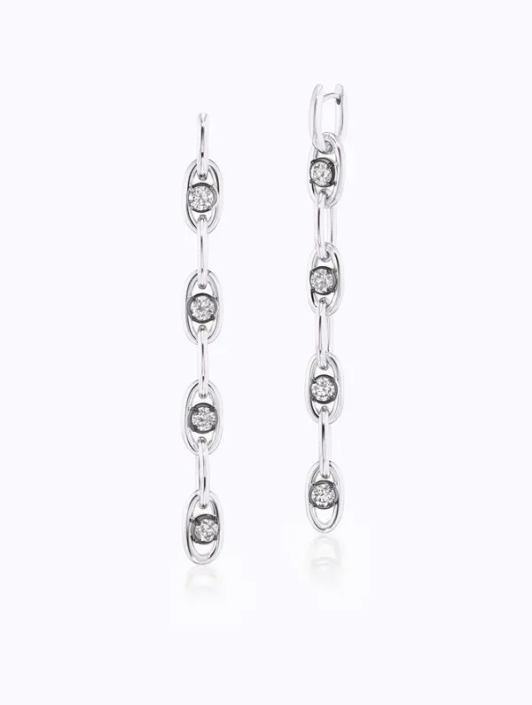 BRIONY RAYMOND Shadow Link Diamond Drop Earrings - 18 Karat White Gold