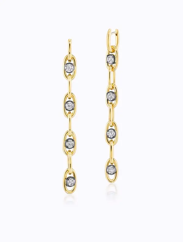 BRIONY RAYMOND Shadow Link Diamond Drop Earrings - 18 Karat Yellow Gold