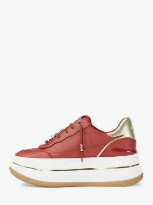 Michael Kors Hayes Embellished Leather Platform Sneakers - Red
