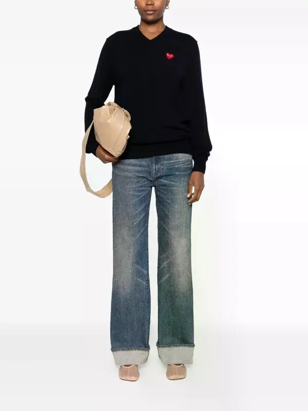 Play Comme Des Garcon Heart-emblem V-neck Sweater - Blue