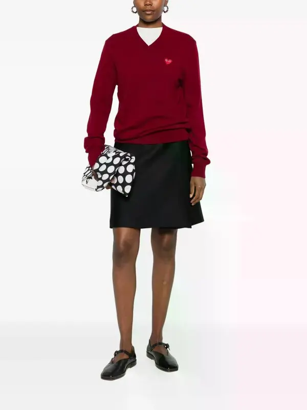 Play Comme Des Garcon Heart-emblem V-neck Sweater - Red