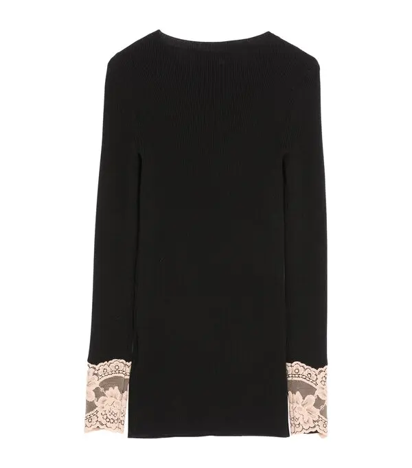 Valentino Garavani Cashmere And Lace Long Sleeve Sweater - Black