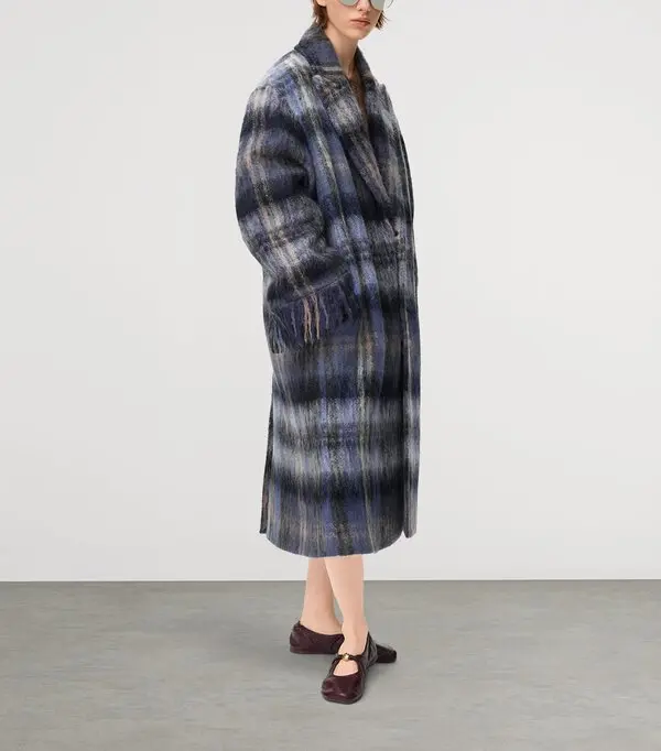 Loewe Mohair-wool Checked Longline Coat - Blue