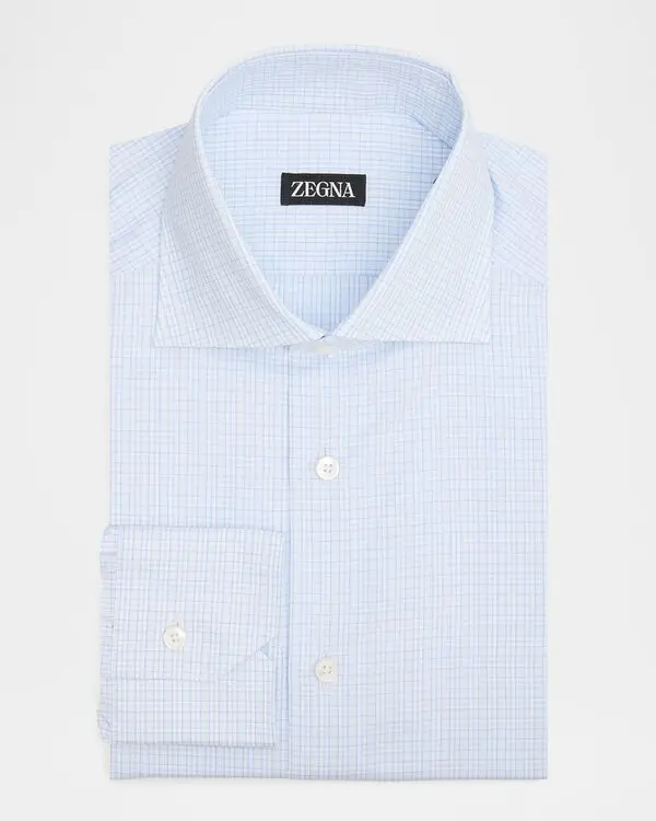 Zegna Cotton Small Check Dress Shirt - Blue
