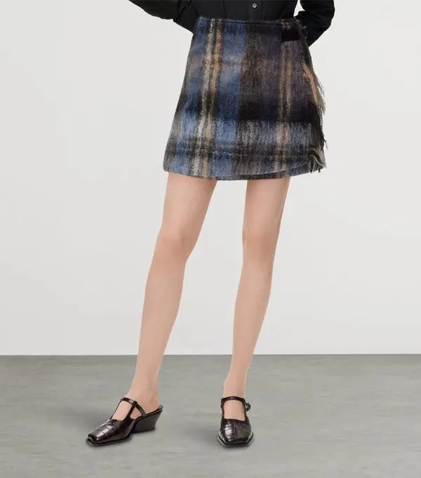 Loewe Mohair-wool Buckled Check Mini Skirt