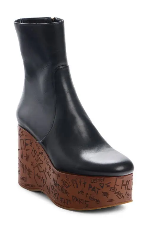 Chloé Maxime Platform Wedge Sock Bootie - Black