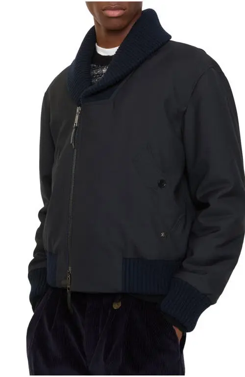 Burberry Wool Blend Bomber Jacket - Navy