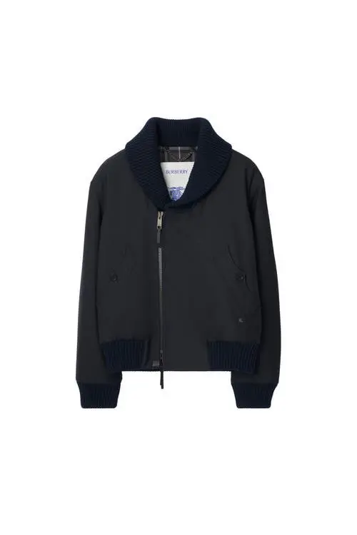 Burberry Wool Blend Bomber Jacket - Navy