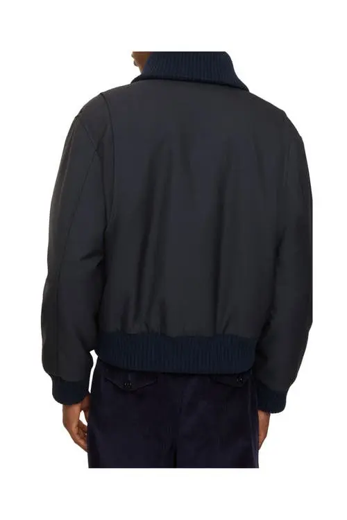 Burberry Wool Blend Bomber Jacket - Navy