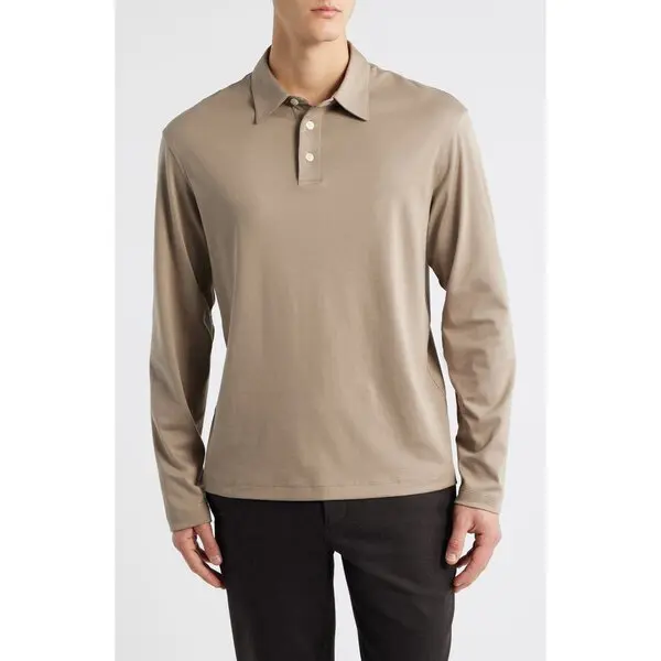 Theory City Relaxed Long Sleeve Cotton Polo - Feather