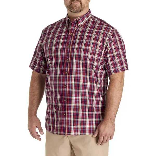 HARBOR BAY BY DXL Big & Tall Easy-care Large Plaid Sport Shirt - Red Multi